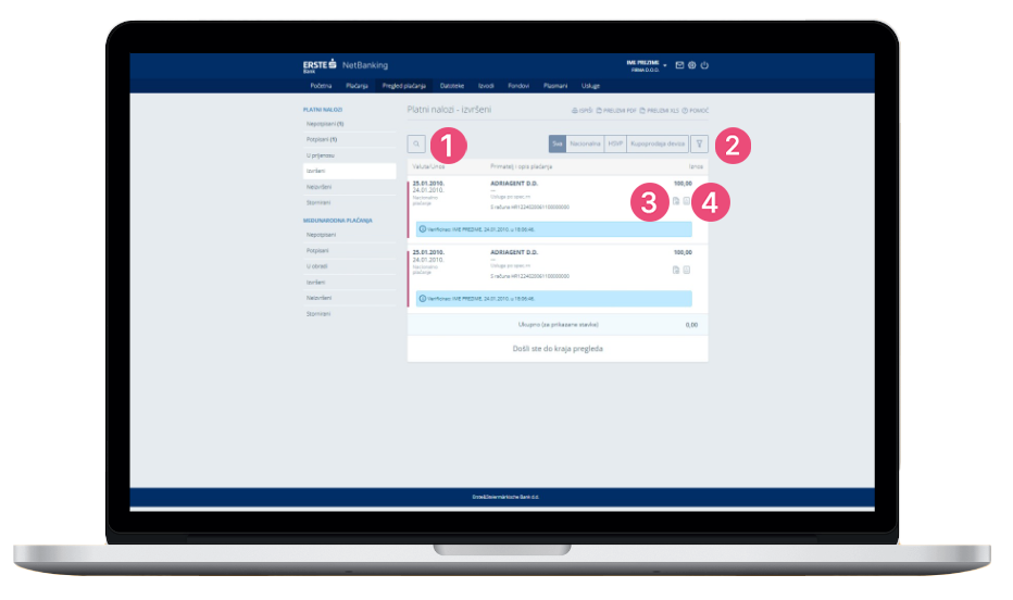 Domaći platni promet - Nalozi za plaćanje - pregled potpisanih platnih naloga