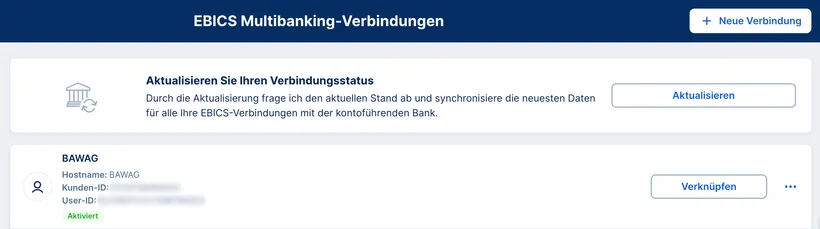 Neue EBICS-Verbindungen einrichten