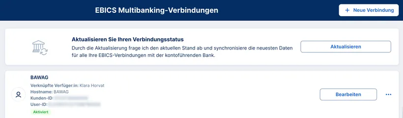 Neue EBICS-Verbindungen einrichten
